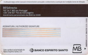 Bank Card: Bes Duo 11-13 (Banco Espirito Santo, Portugal) Col:PT-VE-0041.02
