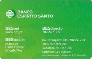 Bank Card: BES Code Card (Banco Espirito Santo, PortugalCol:PT-GM-0015
