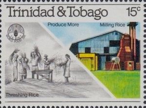 Stamp: Rice threshing, mill (Trinidad and Tobago) (World Food Day) Mi ...
