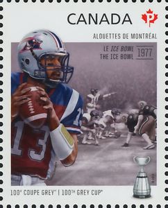 Stamp: Montreal Alouettes. The Ice Bowl (1977) 65th Grey Cup (Canada ...