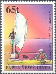 Stamp: Traditional canoe and modern kayak (Papua New Guinea(Sea ...