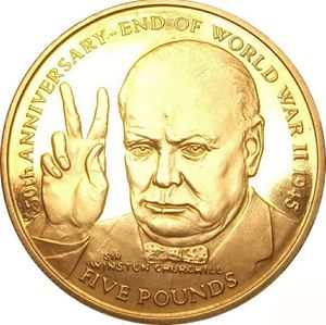 Coin: 5 Pounds (50th Anniversary - End of World War II) (Isle of Man(I62 - Five Pound) Col:IM ...