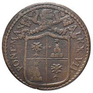 Coin: ½ Baiocco (Mezzo. Alexander VII) (Italian Papal States) (Gubbio ...