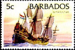 Stamp: Dutch Flyut, 1695 (Barbados(Ships Definitives) Mi:BB 856II,Sn:BB ...