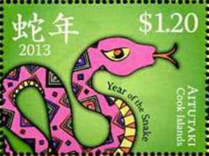 Stamp: Snake (Aitutaki(Chinese New Year 2013 - Year of the Snake) Mi:CK ...