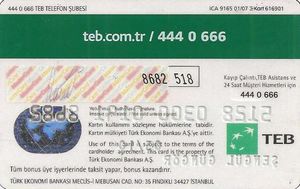 Bank Card: TEB +Bonus (Turk Ekonomi Bankasi, Türkiye (Turkey)Col:TR-MC-0076