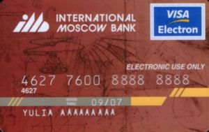 Bank Card: Visa Electron (International Moscow Bank, RussiaCol:RU-VE ...