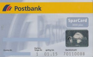 Bank Card: Postbank - SparCard (Postbank, Germany, Federal RepublicCol ...