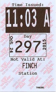 Transport Ticket: Issued at Finch (TTC - Toronto Transit Commission ...