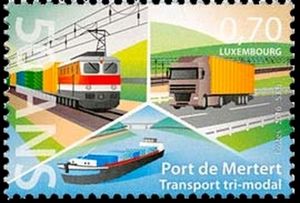 Stamp: 50 years of Port of Mertert (Luxembourg(Anniversaries) Mi:LU ...