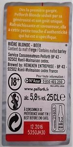 Etiquettes de boissons: Pelforth Blonde (Pelforth (Heineken), FranceCol ...