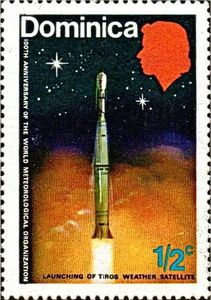 Stamp: Launching of weather satellite (Dominica(Centenary of ...