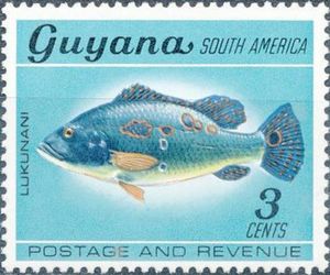 Stamp: 3c Lukunani (Guyana(Fauna Definitives) Mi:GY 303,Sn:GY 41,Yt:GY ...