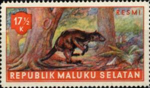 Stamp: Grizzled Tree Kangaroo (Dendrolagus inustus) (Indonesia, Maluku ...