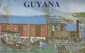 Stamp: First Japanese imperial train (Guyana) (Trains) Mi:GY BL32II,Sn ...