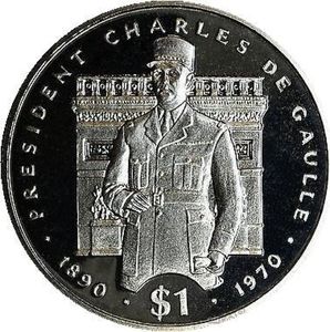 Moneda: 1 Dollar (French President Charles de Gaulle) (Liberia(1995 ...