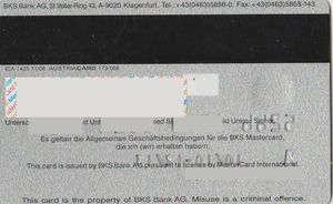 Bank Card: BKS 3 Banken Gruppe (BKS Bank, AustriaCol:AT-MC-0009