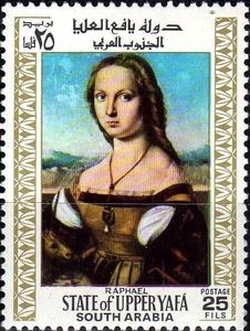 Stamp: Portrait of Maddalena Strozzi, by Raphael (Upper Yafa(Old Master ...