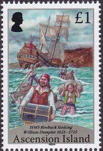 Stamp: HMS Roebuck sinking (Ascension Island(300th Ann. Death of ...