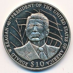 Coin: 10 Dollars (40th U.S. President Ronald Reagan) (Liberia(2000~2006 ...