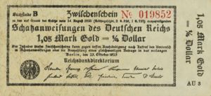 Banknote: 1,05 Goldmark = ¼ Dollar (Germany(1923 Interim Note Issue ...