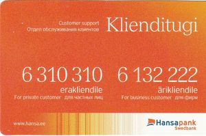 Tarjeta de Banco: Account card - Klienditugi (Hansapank, EstoniaCol:EE ...