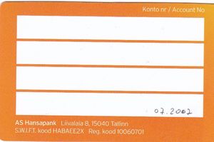 Tarjeta de Banco: Account card - Klienditugi (Hansapank, EstoniaCol:EE ...