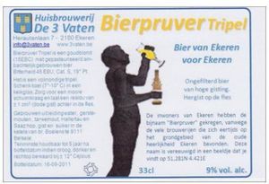 Drink Label: Bierpruver Tripel (Boelens, BelgiumCol:BE-BEER-006199
