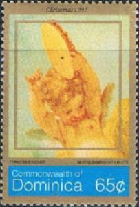 Stamp: Seated Nymphs with Flute, by Francois Boucher (Dominica ...