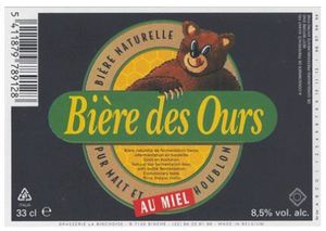 Drink Label: Biere des Ours Au Miel (Brasserie La Binchoise, BelgiumCol ...