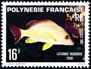 Stamp: Blacktail Snapper (Lutjanus vaigiensis) (French Polynesia(Fish ...