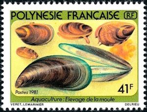 Stamp: different Mussels (French Polynesia(Aquaculture) Yt:PF 164,Mi:PF ...