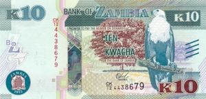 Banknote: 10 Kwacha (Zambia) (2015-2021 "Mark for the Blind" Issue) Wor ...
