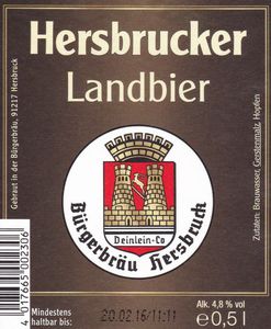 Flaschenetikett: Hersbrucker Landbier (Bürgerbräu Hersbruck Deinlein & Co, Deutschland ...