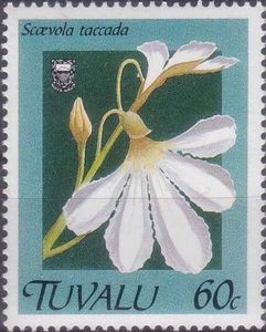 Stamp: Scaevola taccada (Tuvalu(Flowers (1990)) Mi:TV 574,Sn:TV 553,Yt ...