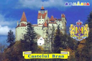 Postcard: Bran Castle and the old coat of arms of Romania (Romania ...
