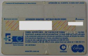 Bank Card: BFC - Banco Fondo Común (Banco Fondo Común, Venezuela) Col ...
