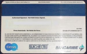 Bank Card: Bancaribe (Banco Del Caribe, VenezuelaCol:VE-MS-0553