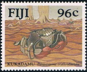 Stamp: Kukadamu -Red-handed Shore Crab (Parasesarma erythrodactyla ...