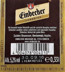 Drink Label: Einbecker Landbier (Einbecker Brauhaus AG, Germany ...