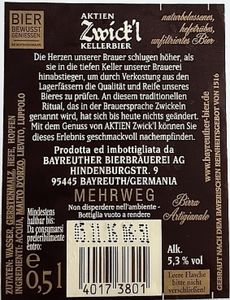 Drink Label: Zwick'l Kellerbier (Bayreuther Bierbrauerei AG, Germany ...