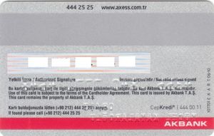 Bank Card: Axess (Akbank T.A.Ş., Türkiye (Turkey)Col:TR-VI-0026.03 💳