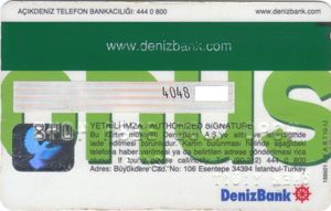 Bank Card: Denizbank+Bonus (Denizbank, Türkiye (Turkey)Col:TR-VI-0172.01