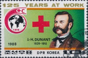 Stamp: Emblem; Henri Dunant (1828-1910), Founder of the Red Cross ...