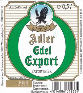 Drink Label: Adler Edel Export (Brauerei zum Schwarzen Adler, Germany ...