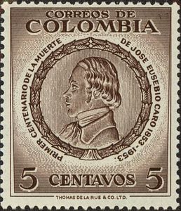 Stamp: José Eusebio Caro (1817-1853),Poet (Colombia(Jose Eusebio Caro ...