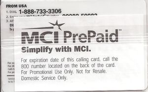 Phonecard: MCI PrePaid promotional CALLING CARD (MCI (MCI), United ...