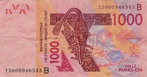 Banknote: 1,000 Francs CFA (West African States(B for Benin (Dahomey ...