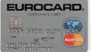 Bank Card: Eurocard Corporate limit (Eurocard AB, SwedenCol:SE-MC-0007 💳