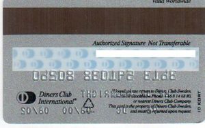 Bank Card: Diners Club International (Diners Club, Sweden) Col:SE-DC-0001